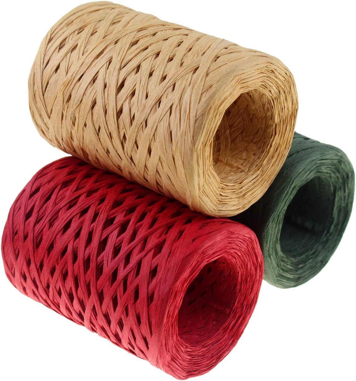 CREATRILL Raffia Ribbon Red Green Natural 3 Rolls 1080 Feet, 360 Feet ...