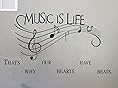 Amazon.com: Music Is Life.. That's Why Our Hearts Have Beats Vinyl Wall ...
