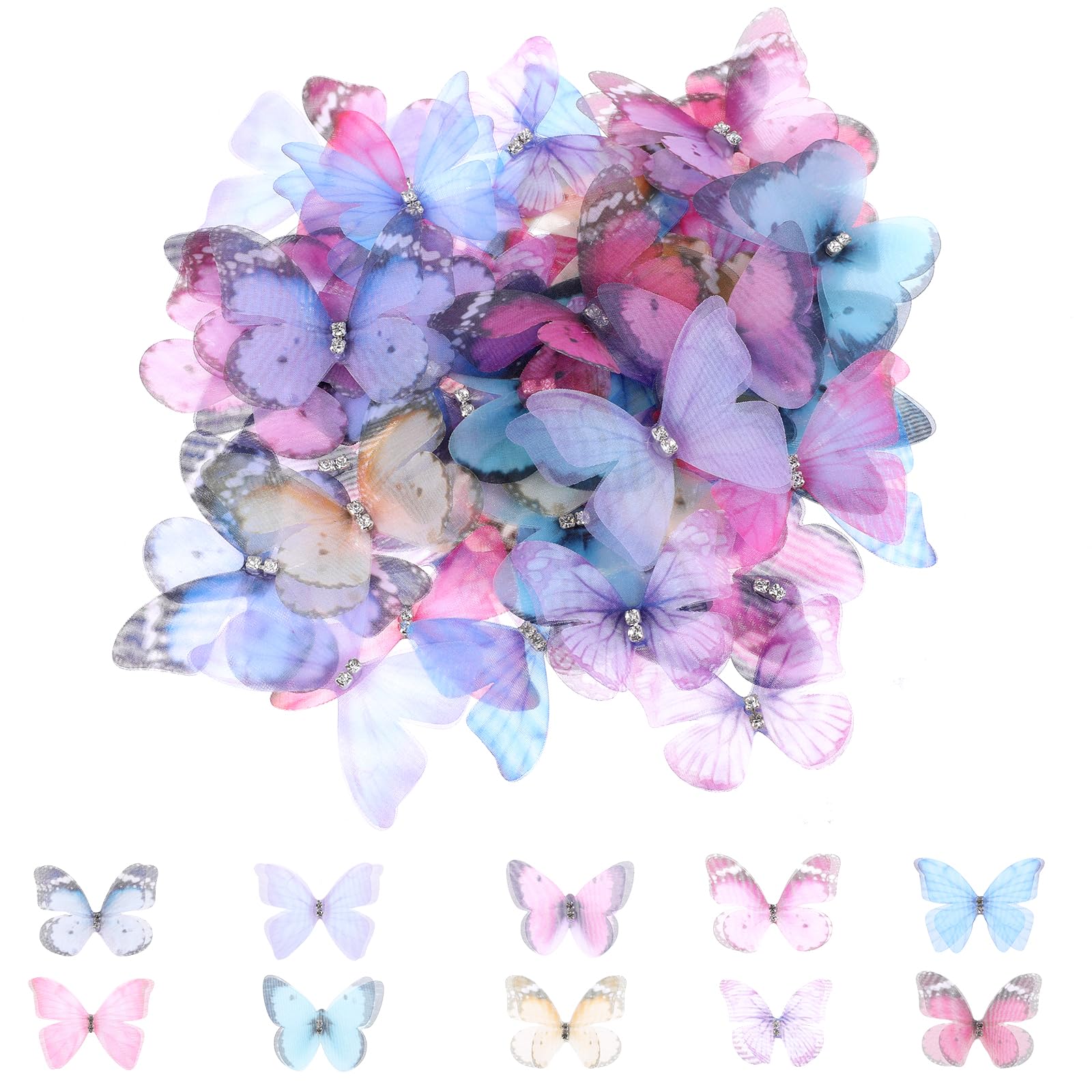 60PCS Organza Fabric Butterfly Appliques Butterflies for Crafts ...