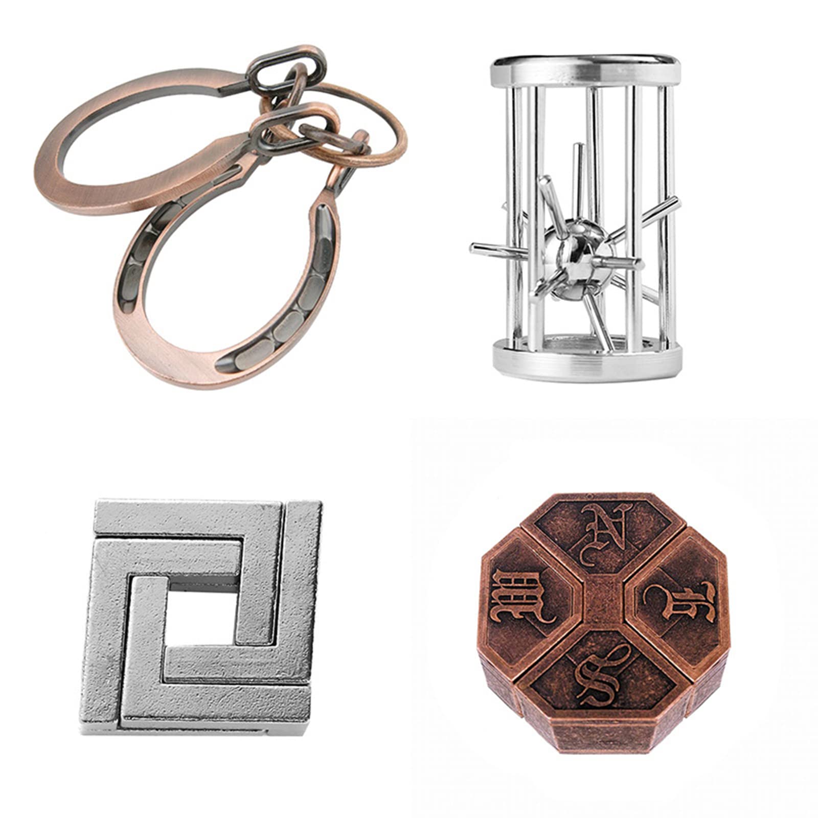 RoseFlowe 4 pcs IQ Test Puzzle Brain Teaser Metal Wire Puzzles Mind ...