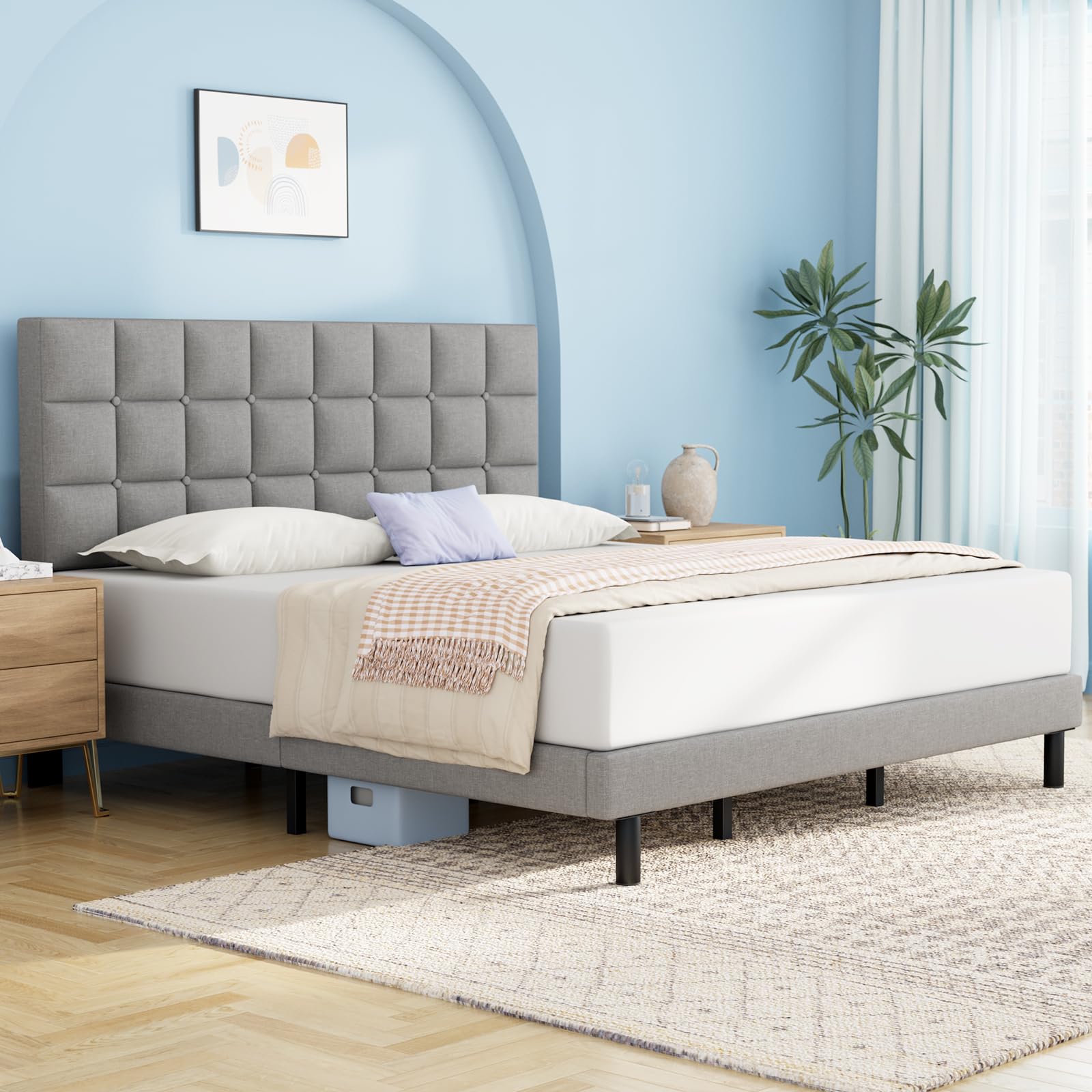 Twolike King Bed Frames with Headboard,Modern Upholstered Platforms Bed ...