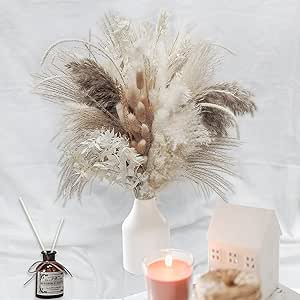 Amazon.com: 80Pcs Natural Dried Pampas Grass, Boho Decor Fluffy White ...