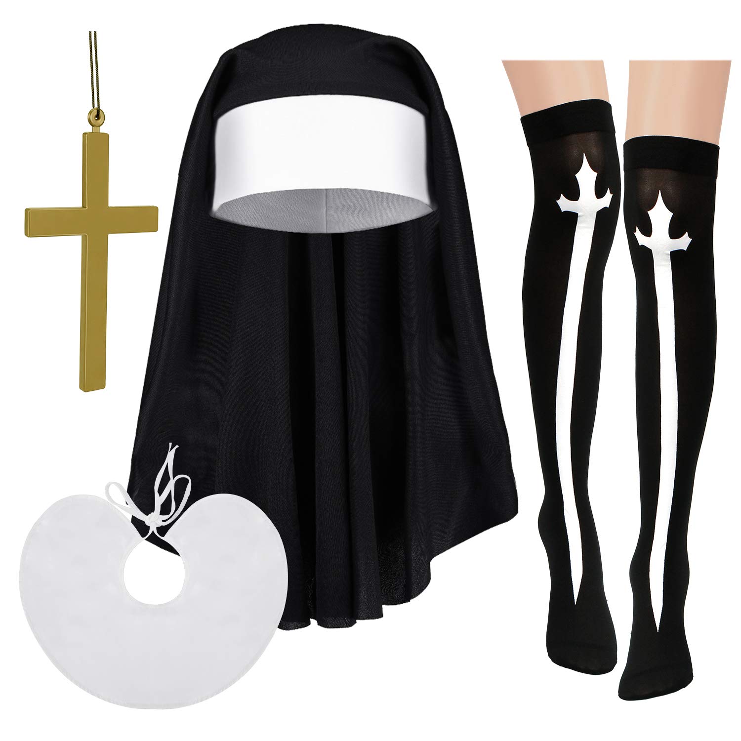 Halloween Nun Costume Nun Hat Nun Habit Costume Accessory Set for Women ...