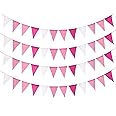 Amazon.com: 48pcs Pink Pennant Banner, Pre-Strung Imitated Burlap Fabic ...