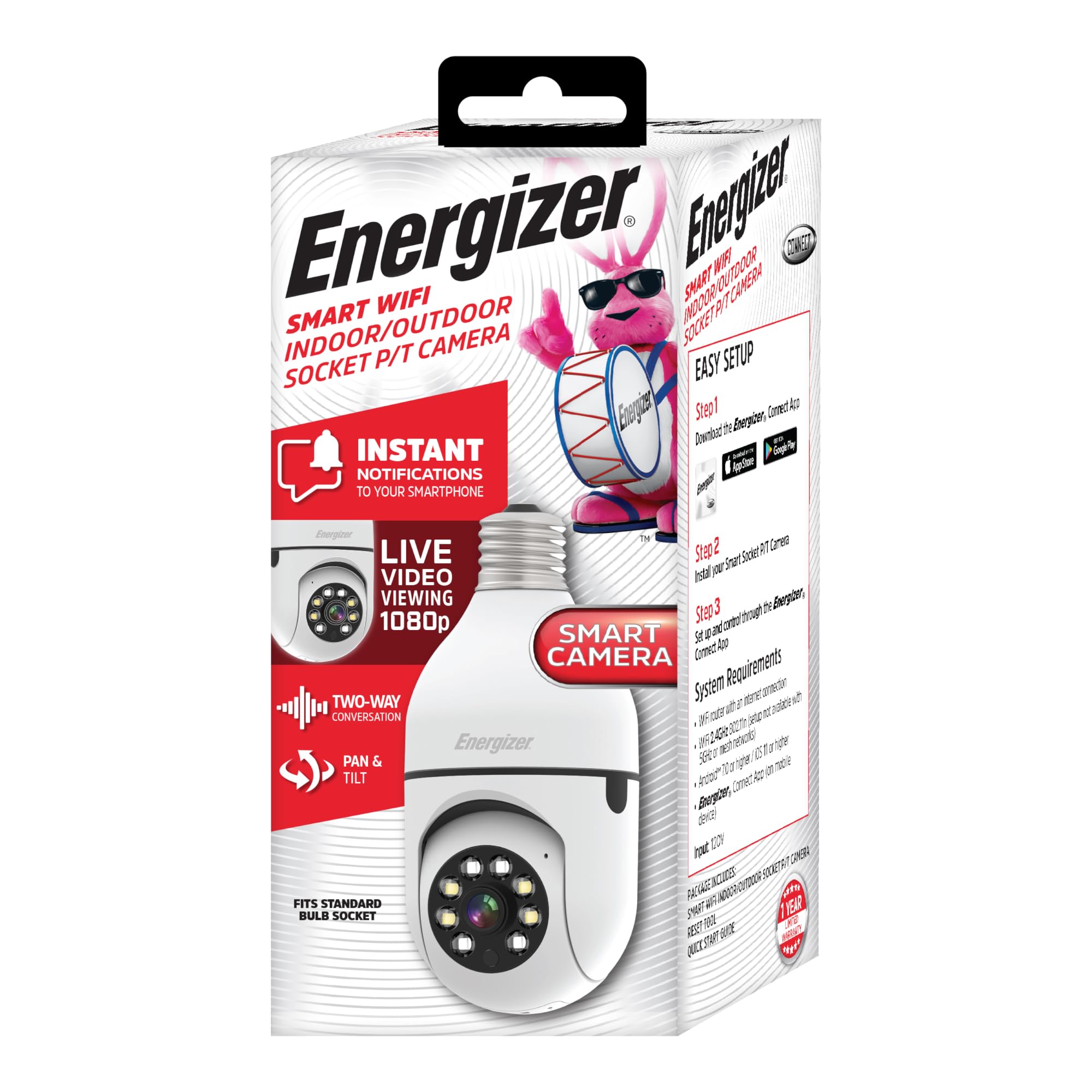 Energizer Connect Smart 1080p HD Outdoor Security Socket Camera with ...