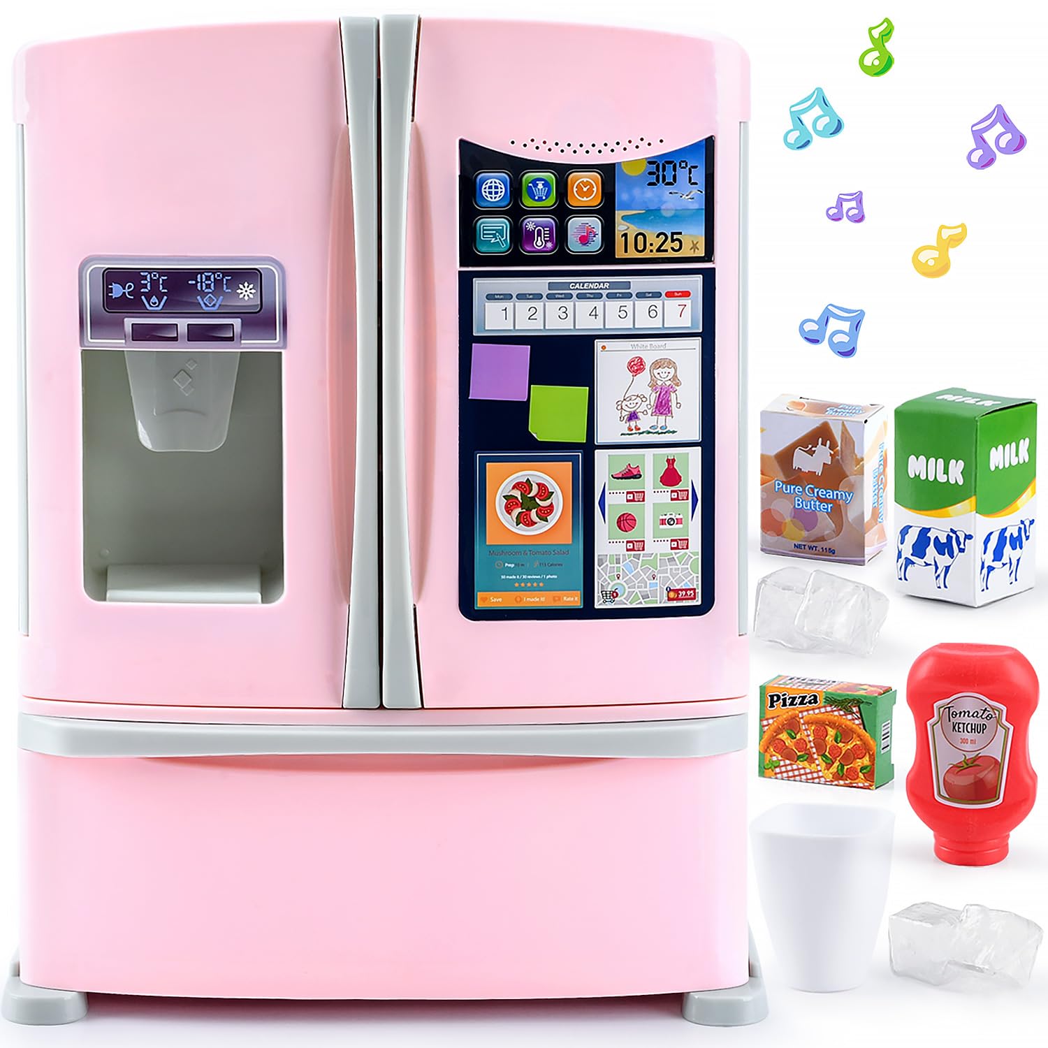 PLAY Kids Kitchen Refrigerator with Ice Dispenser, Pretend Play Fridge ...
