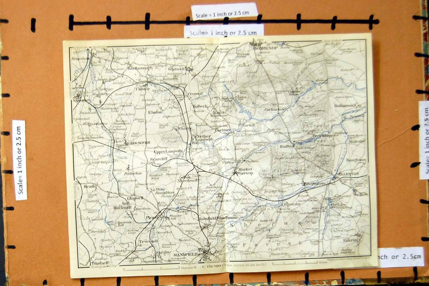 Old Original Antique Victorian Print 1906 Map England Worksop Mansfield ...