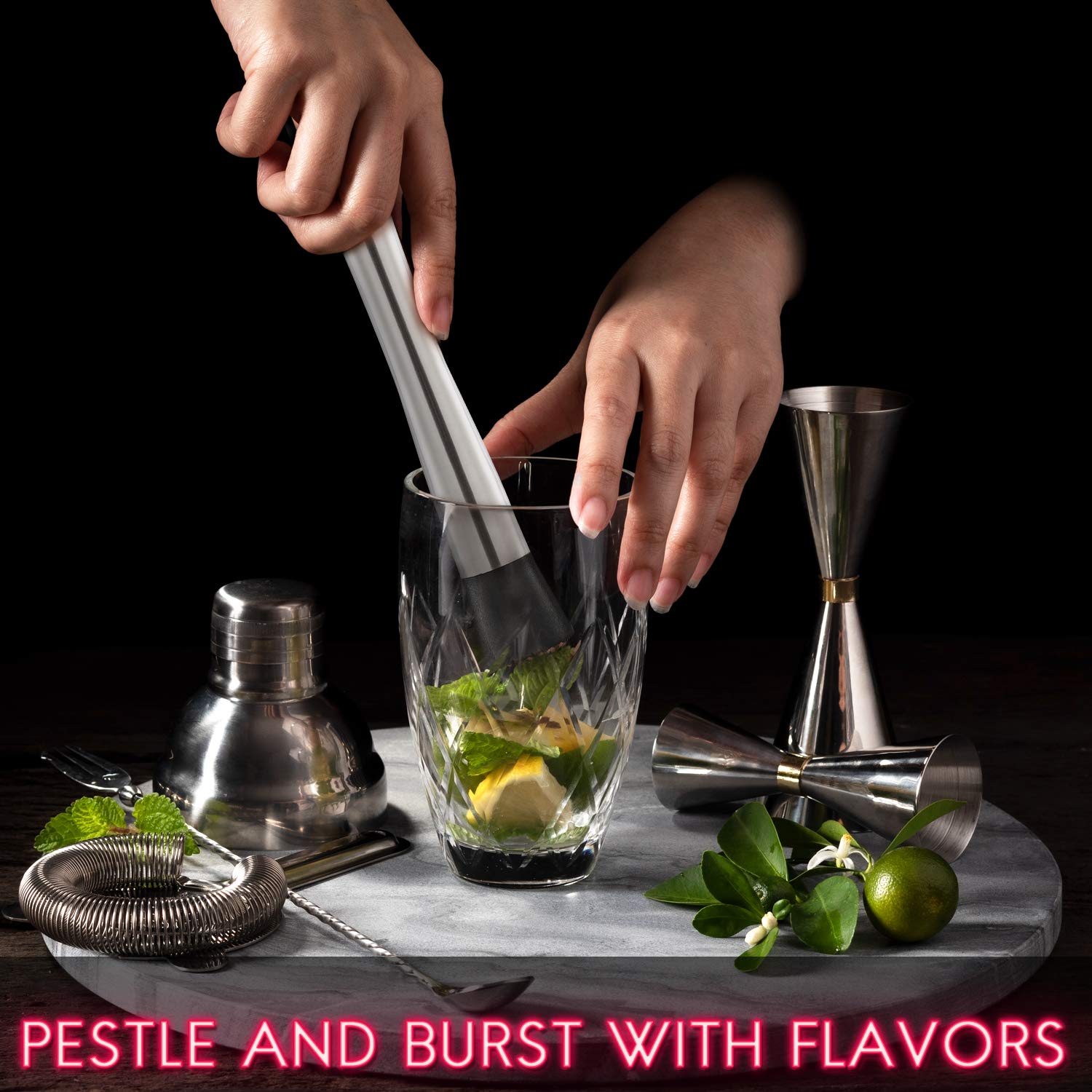 Mua Hiware 10 Inch Stainless Steel Cocktail Muddler and Mixing Spoon ...