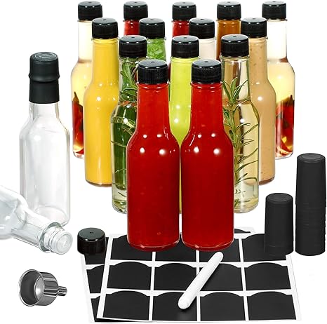 Amazon.com: 16-PACK Hot Sauce Bottles 5oz with Caps and Shrink Capsule ...