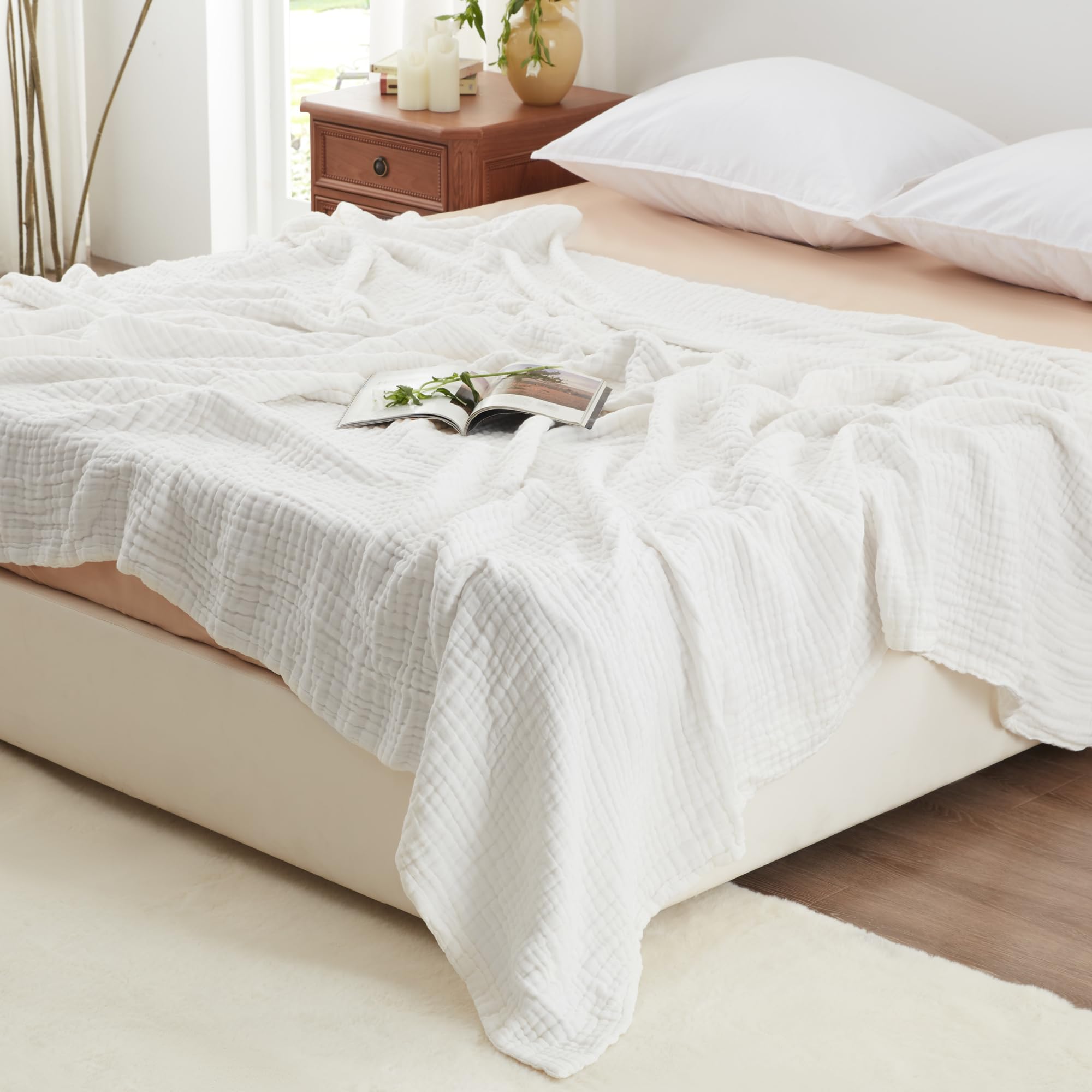 Love's cabin 6 Layer 100% Cotton Muslin Blanket, 108"x90" Muslin King ...