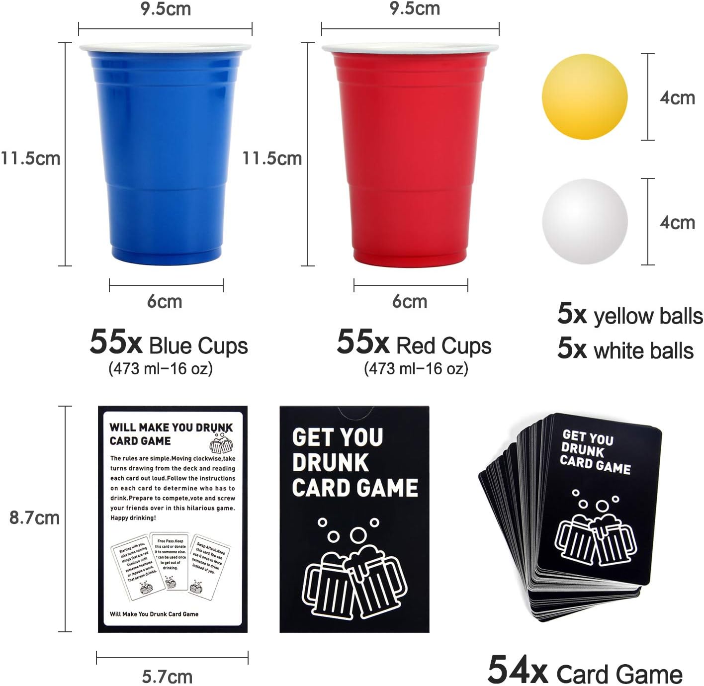 Upchase Beer Pong Cups Set, (with Game Cards) Party Cups, Drinking Cups ...