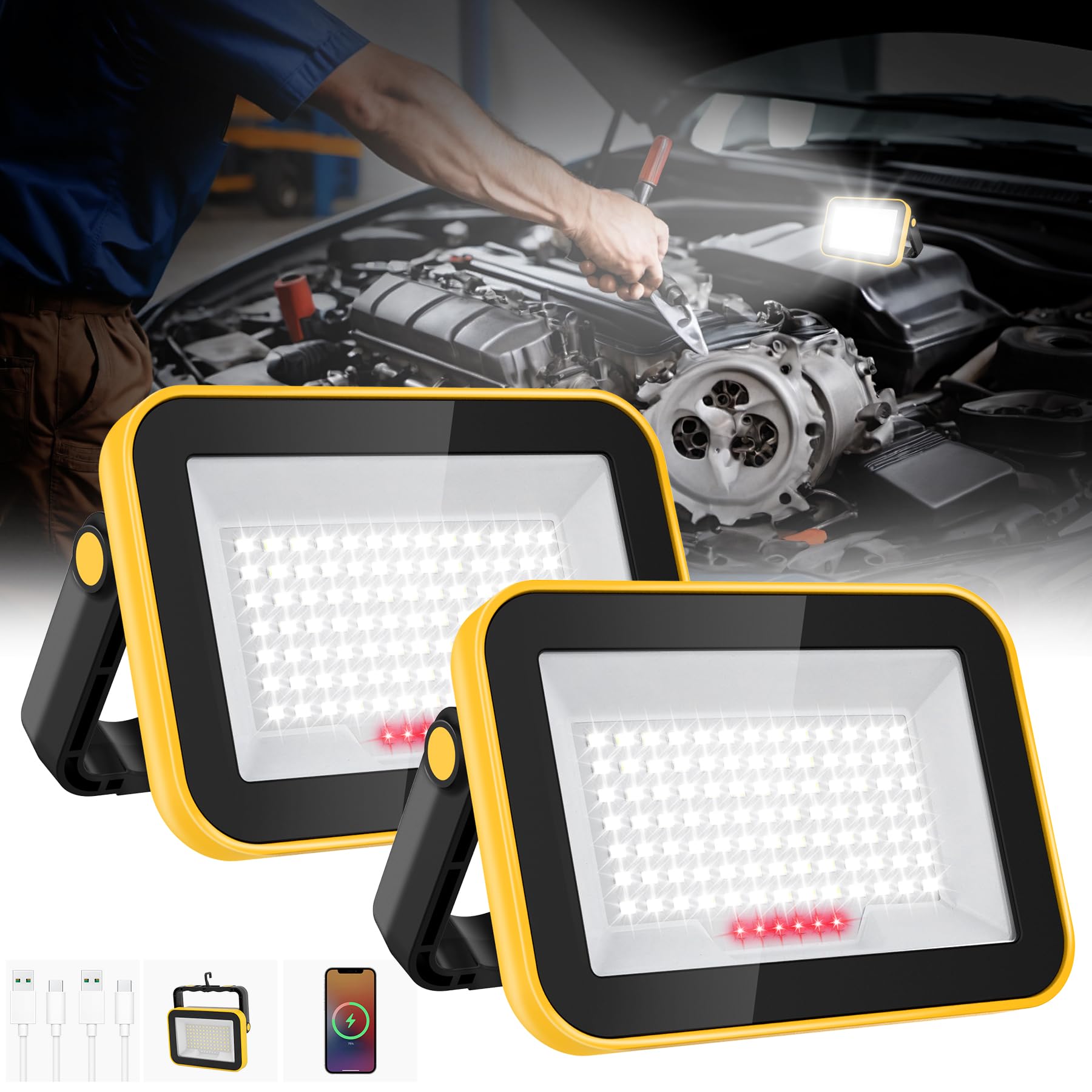 T-SUN Battery Work Light Rechargeable Portable Flood Light Cordless LED ...