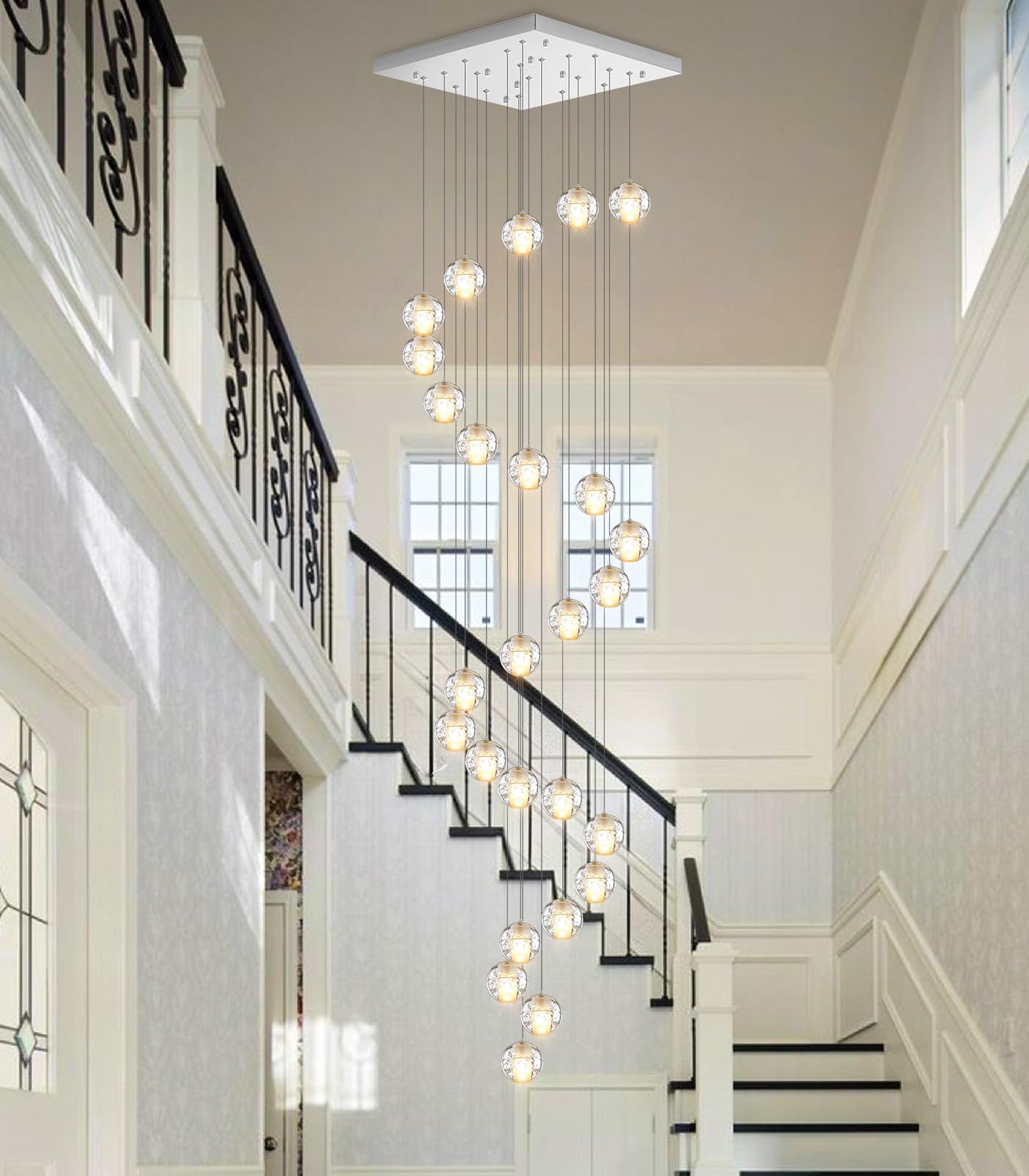 25 Lights Large Modern LED Square Chandeliers Crystal Ball Chandelier ...