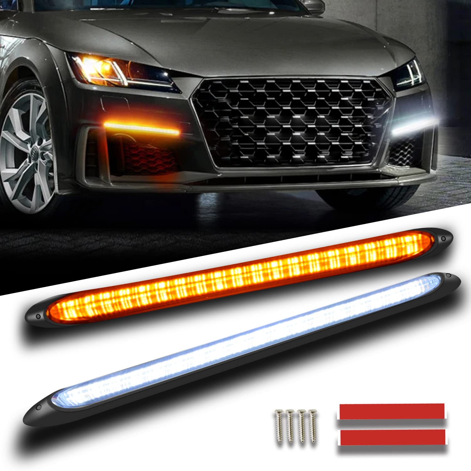 Qasim DRL LED Strip Car Daytime Running Light 9.25in White Automobile ...