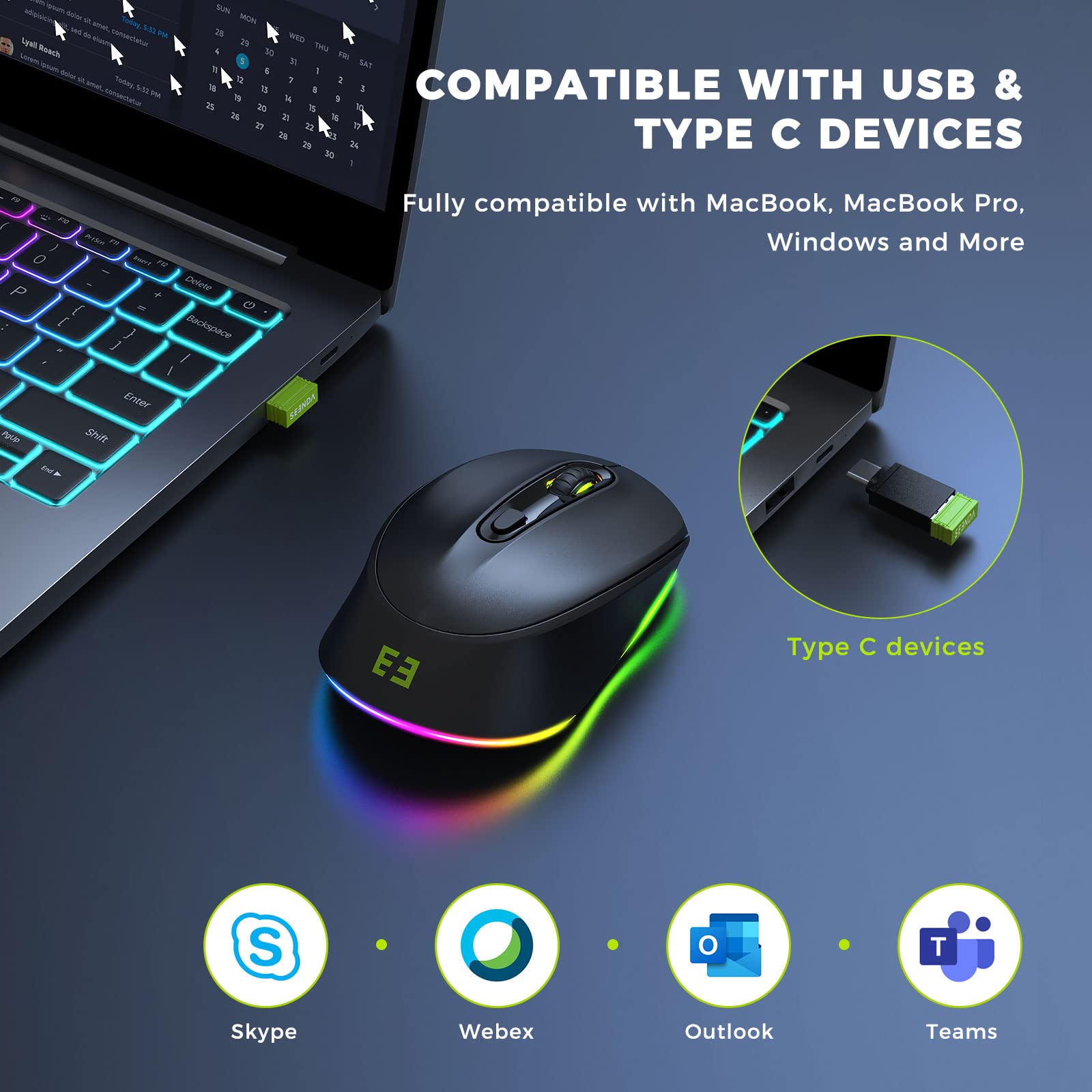 Mua seenda USB C Wireless Mouse for MacBook, 2-in-1 Mouse Jiggler Mover ...