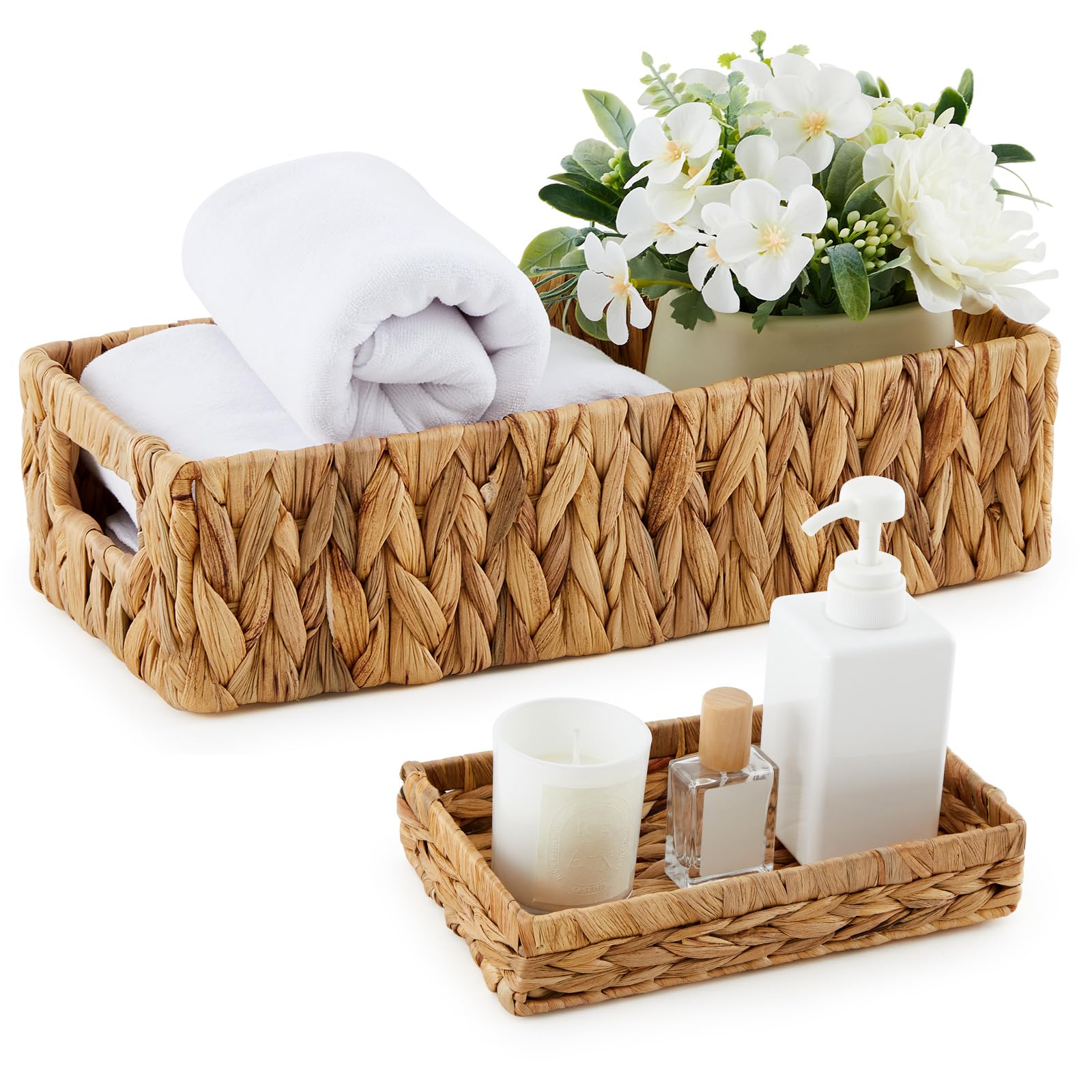 Teenyyou Wicker Toilet Tank Basket Topper and Vanity Tray Set ...