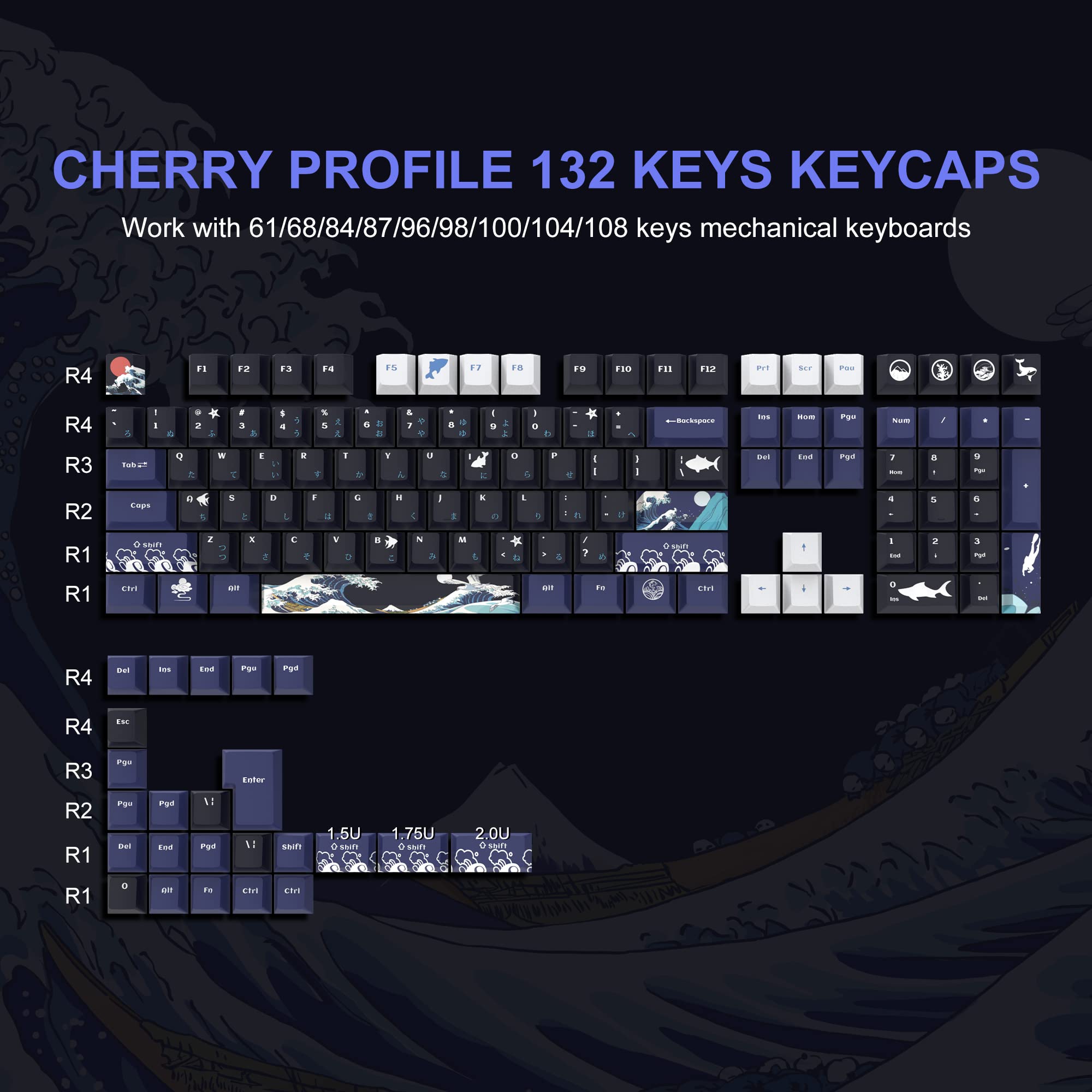 Mua XVX PBT Keycaps - 132 Keys, Great Wave Off Kanagawa Japanese ...