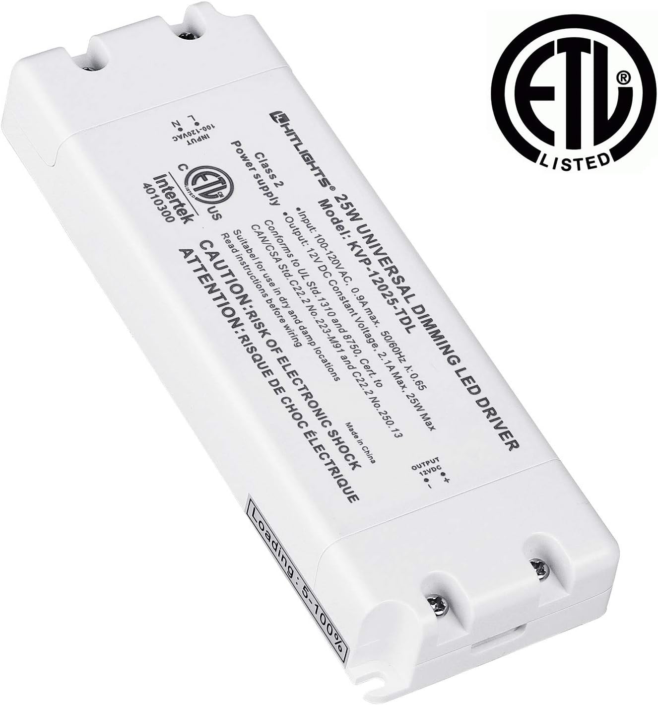 HitLights 25 Watt Dimmable Driver, Electric LED Driver - 110V AC-12V DC ...