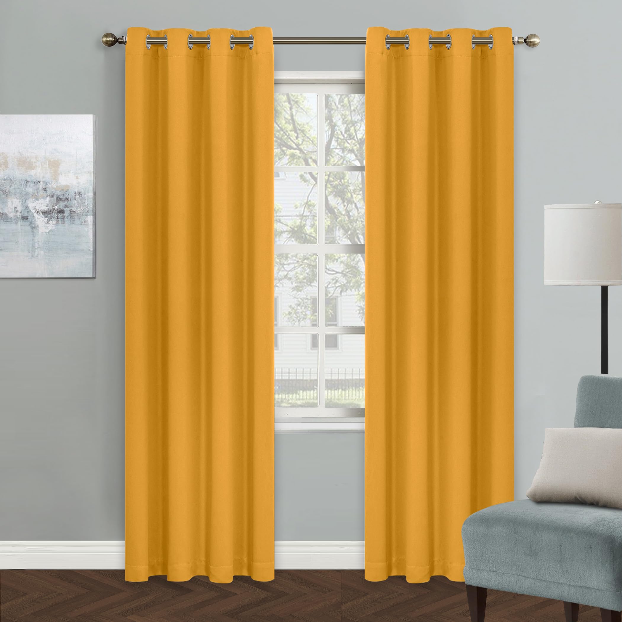 MYSKY HOME Yellow Blackout Curtains for Living Room Bedroom Curtains 80 ...