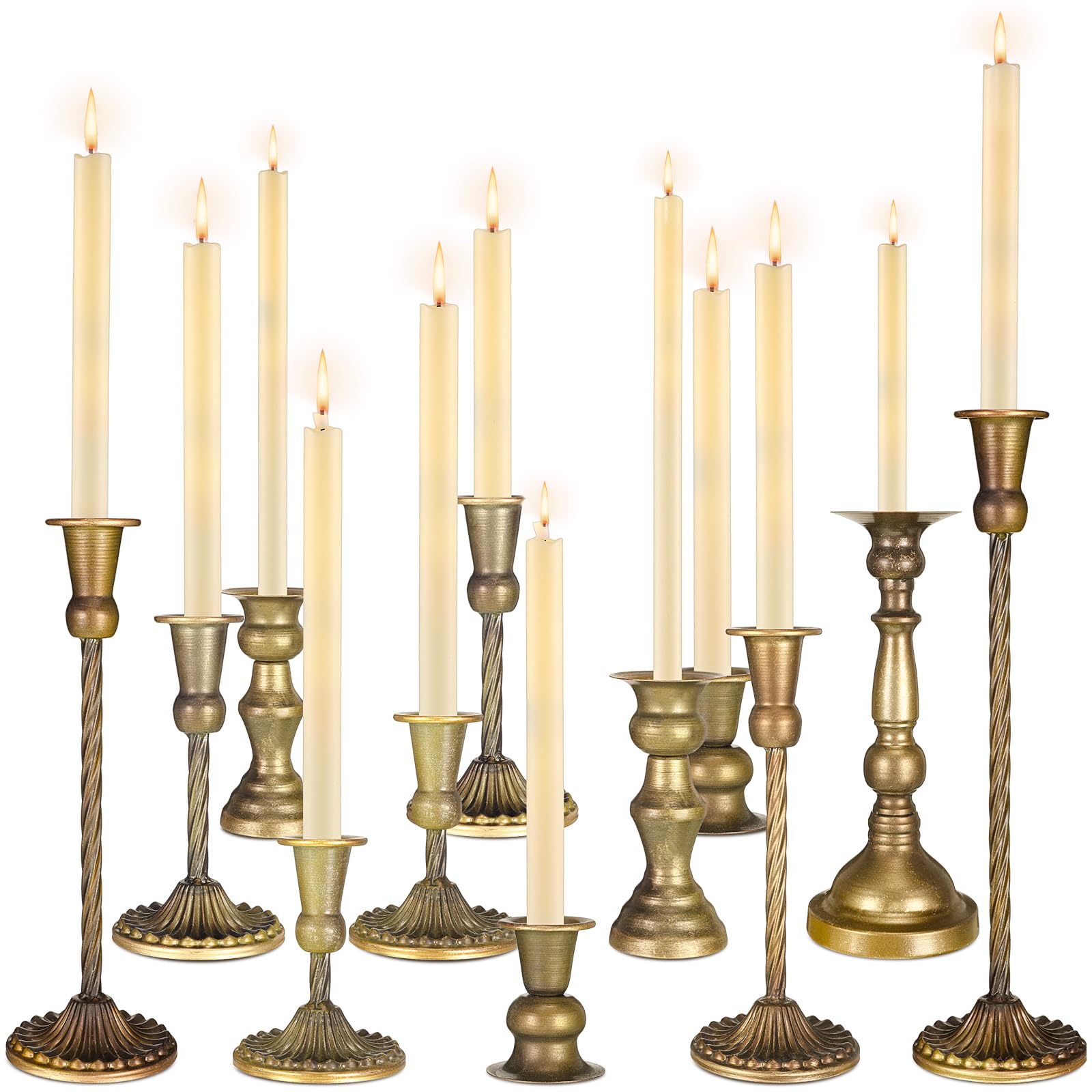 Suttmin 12 Pcs Brass Candlestick Holders Taper Candle Holders Candle ...