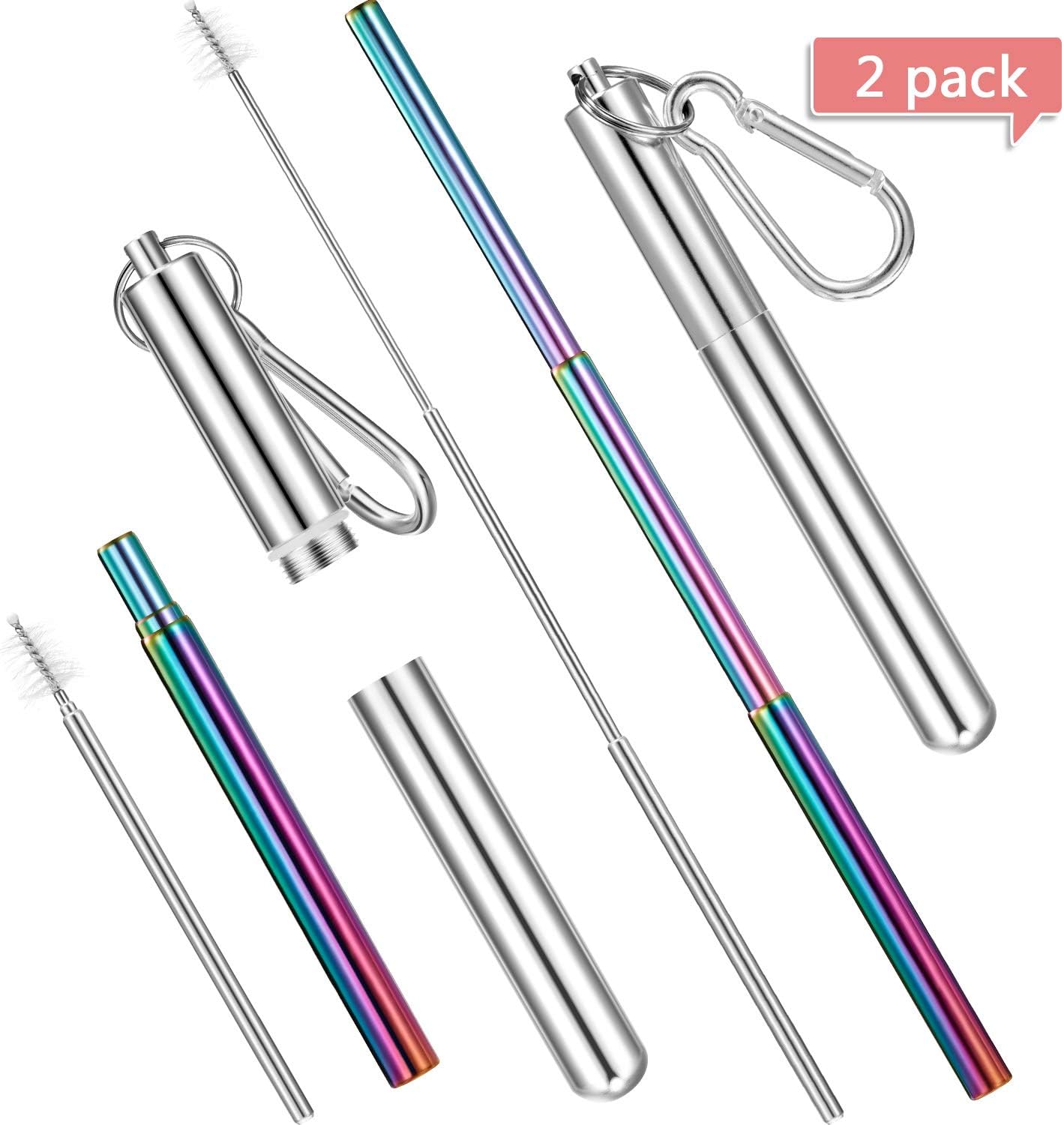 2 Set Portable Stainless Steel Straw Reusable Drinking Straws ...