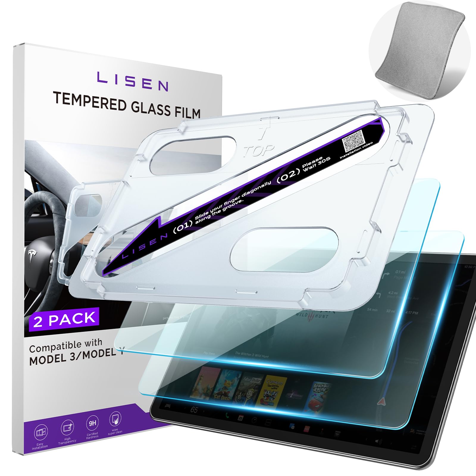 LISEN Tesla Model Y Model 3 Screen Protector [2 Pack] Automatic ...