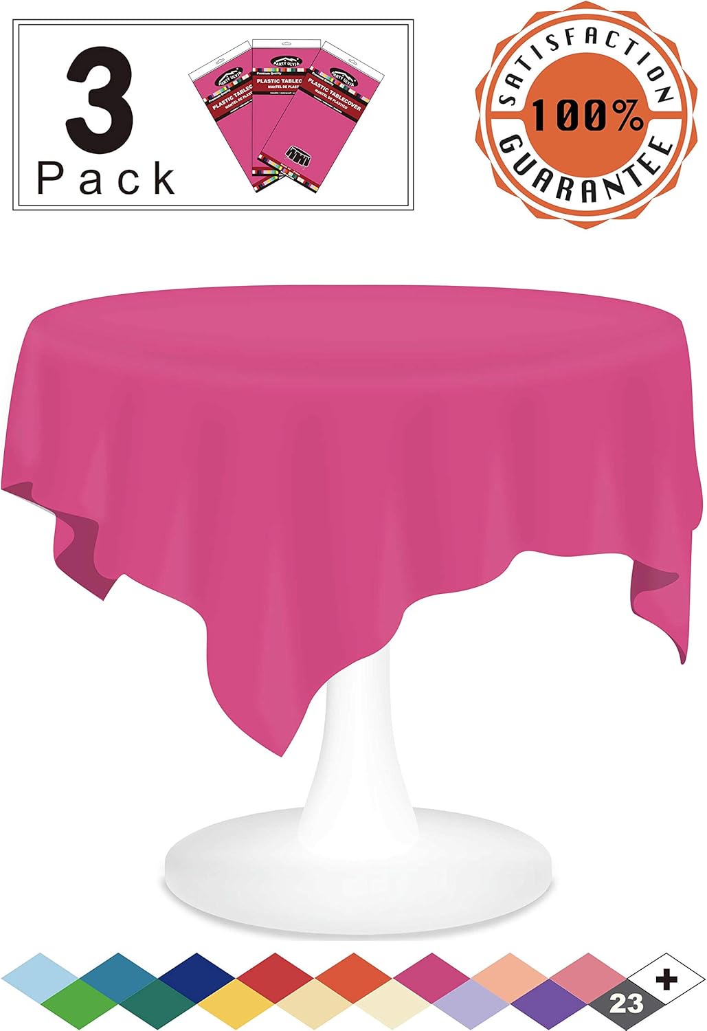 Amazon.com: Hot Pink Plastic Tablecloth 3 Pack Cerise Disposable Table ...