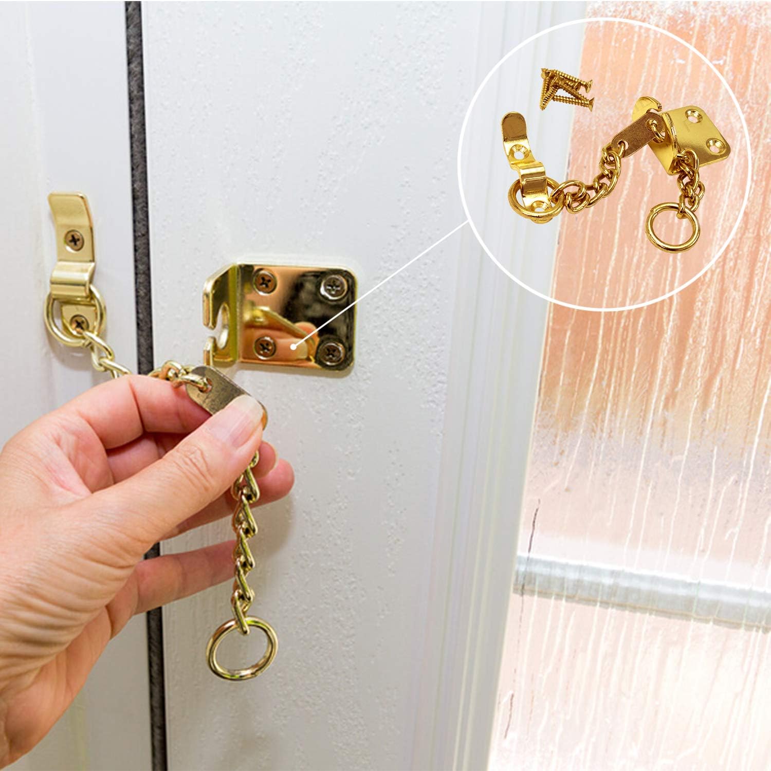 XFORT® Door Chain Polished Brass, Narrow Design Door Limiter, External ...