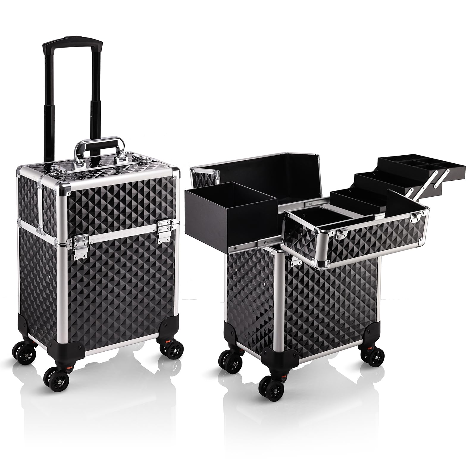 Stagiant Rolling Makeup Train Case Large Cosmetic Trolley 4 Tray with ...