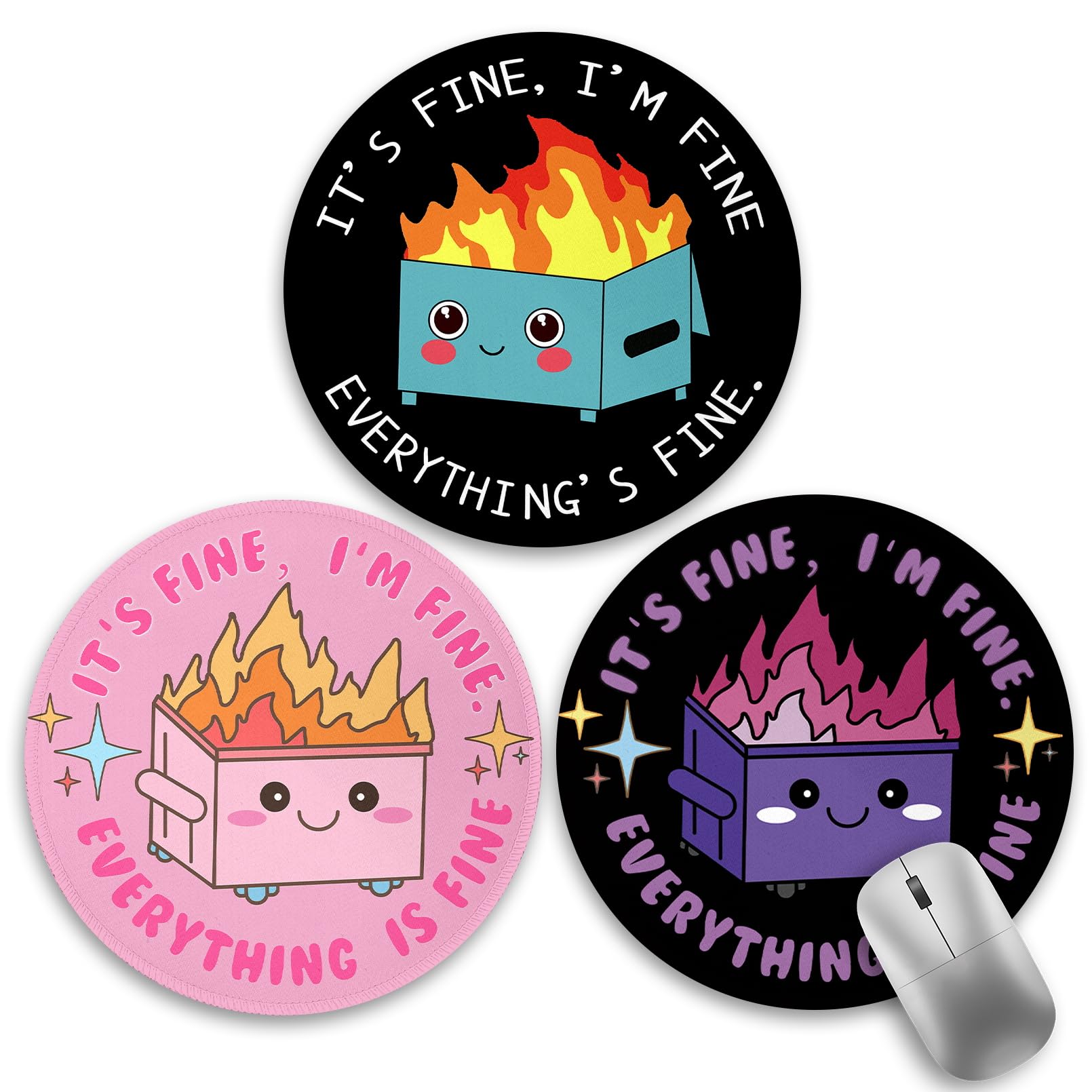 Gctriki 3 Pack Dumpster on Fire Mouse Pad, Cute Round Mouse Pads for ...
