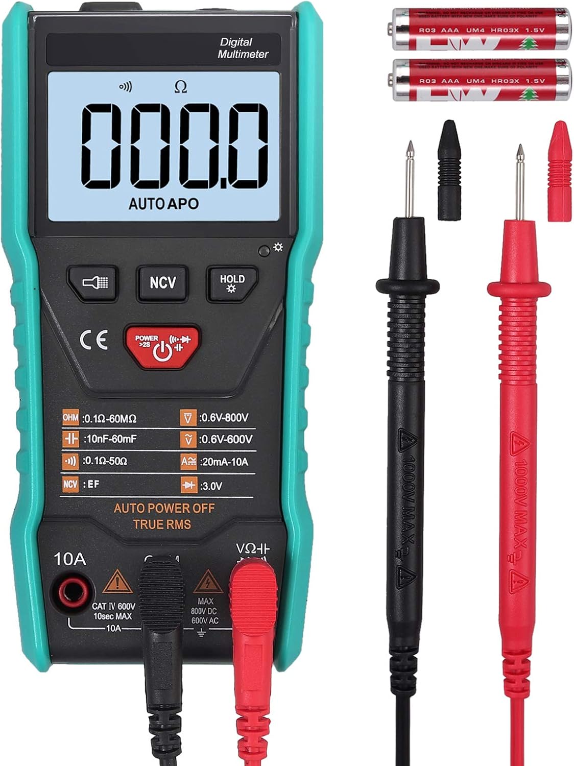 Neoteck Auto Ranging Digital Multimeter TRMS 6000 Counts NCV Smart ...