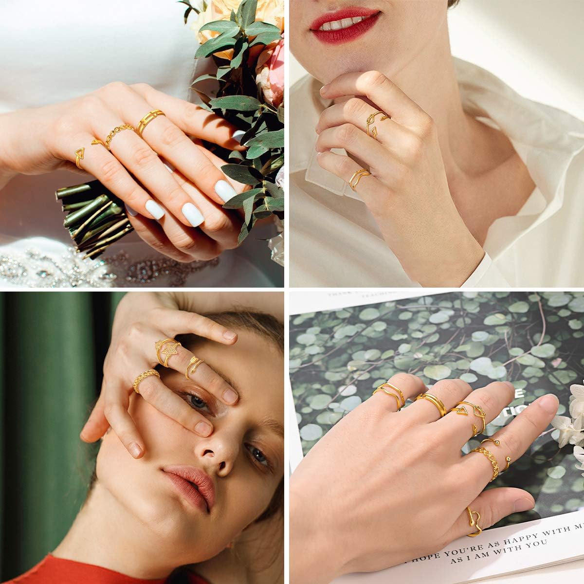 FOCALOOK 6-9PCS Stackable Rings Set for Women Teens 18K Gold Plated ...