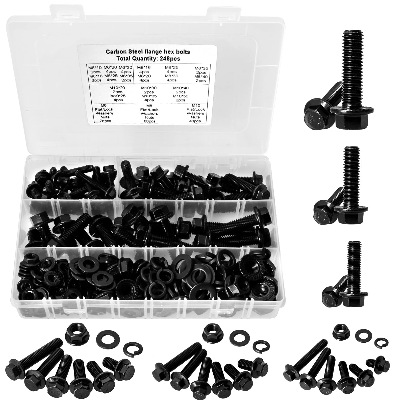 Mua Hakkin 248PCS Flanged Hex Head Bolts, Black Metric Bolt m6 m8 m10 ...