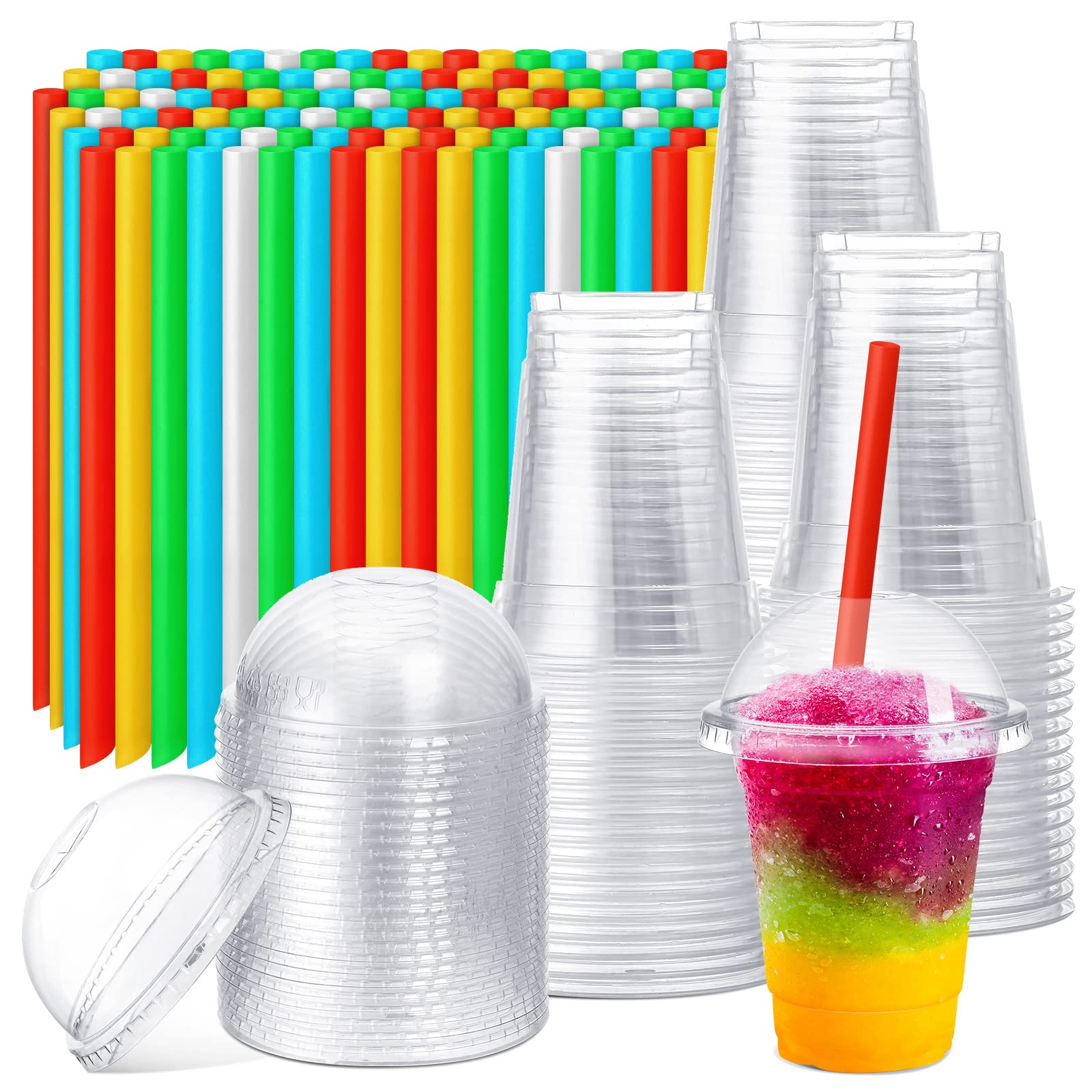 Lallisa 100 Sets Clear Plastic Cups with Dome Lids and Colorful Straws ...