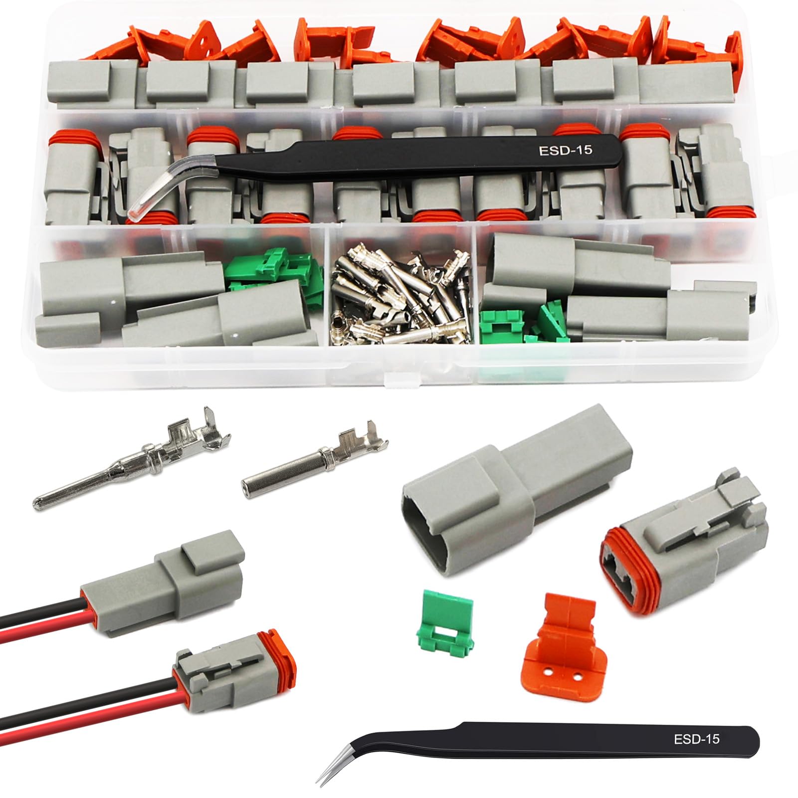 Twippo 2 Pin Deutsch Connector Kit 10 Sets, Gray DT Connector Kit, 2 Pin Automotive Waterproof ...