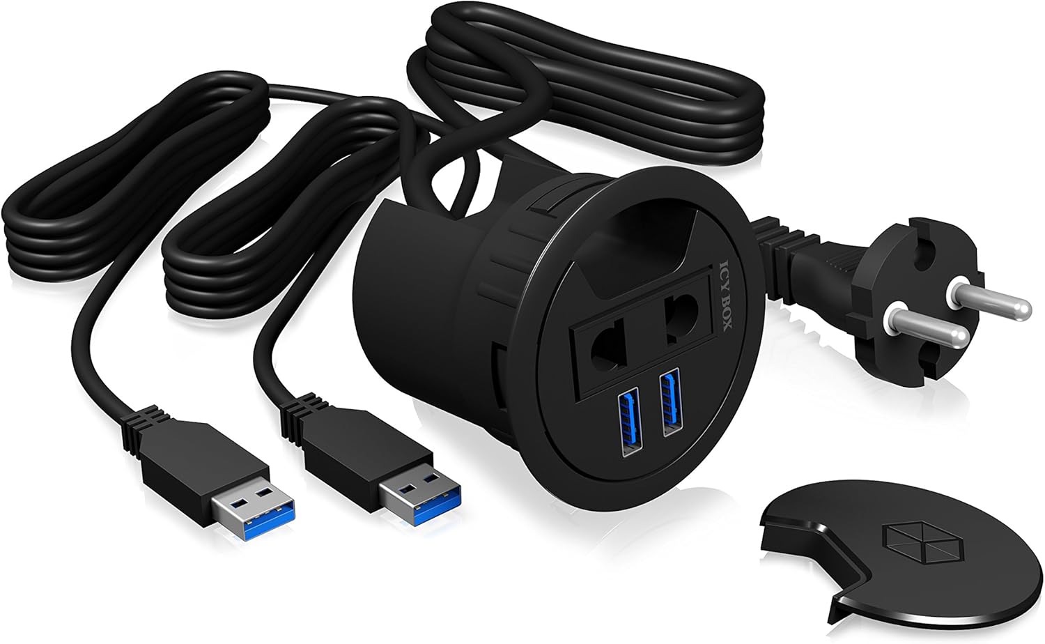 ICY BOX IB-Hub USB Table Hub (60 mm) for Installation black Black 60 mm ...
