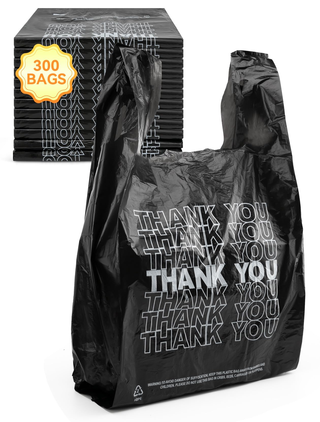 UMT Plastar 300 Count Thank You Plastic Bags, 12" x 6" x 22", 15 Mic ...