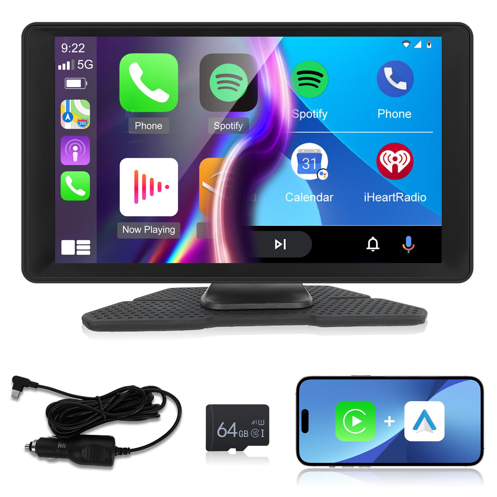 Wireless Carplay Screen for Car - Portable 9 inch Android Auto Touch ...