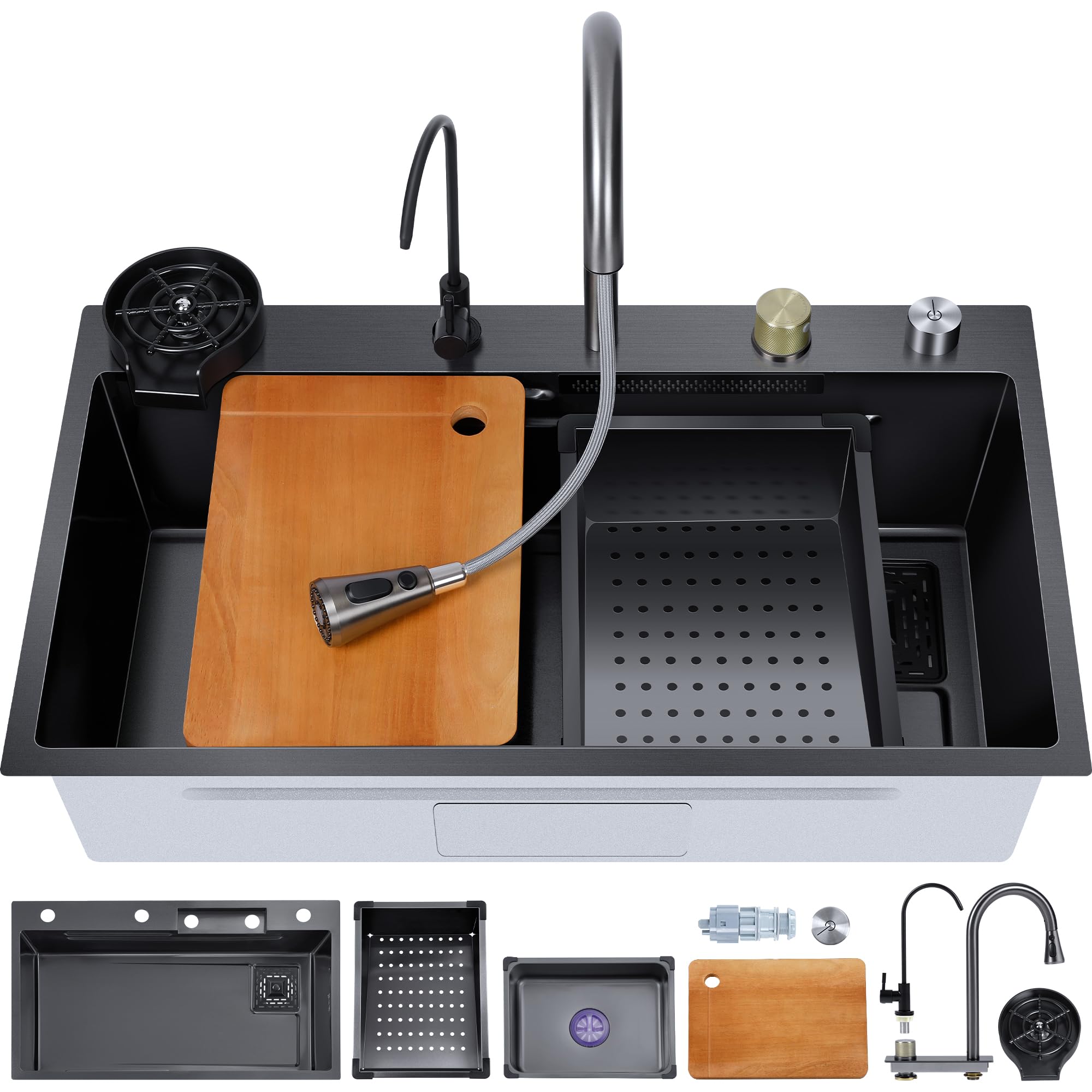 Rengue 32''x 18'' Waterfall Kitchen Sink, Drop In Kitchen Sink Single ...