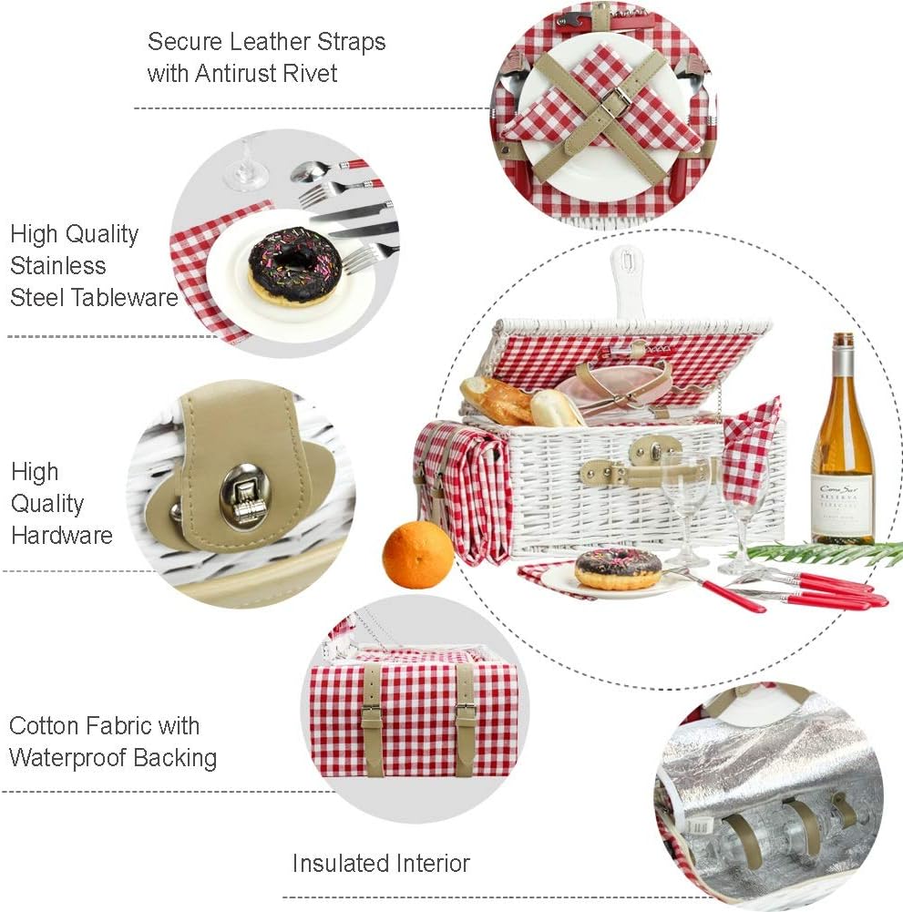 INNO STAGE Willow Picnic Basket for 2 Persons, Wicker Hamper Set with ...