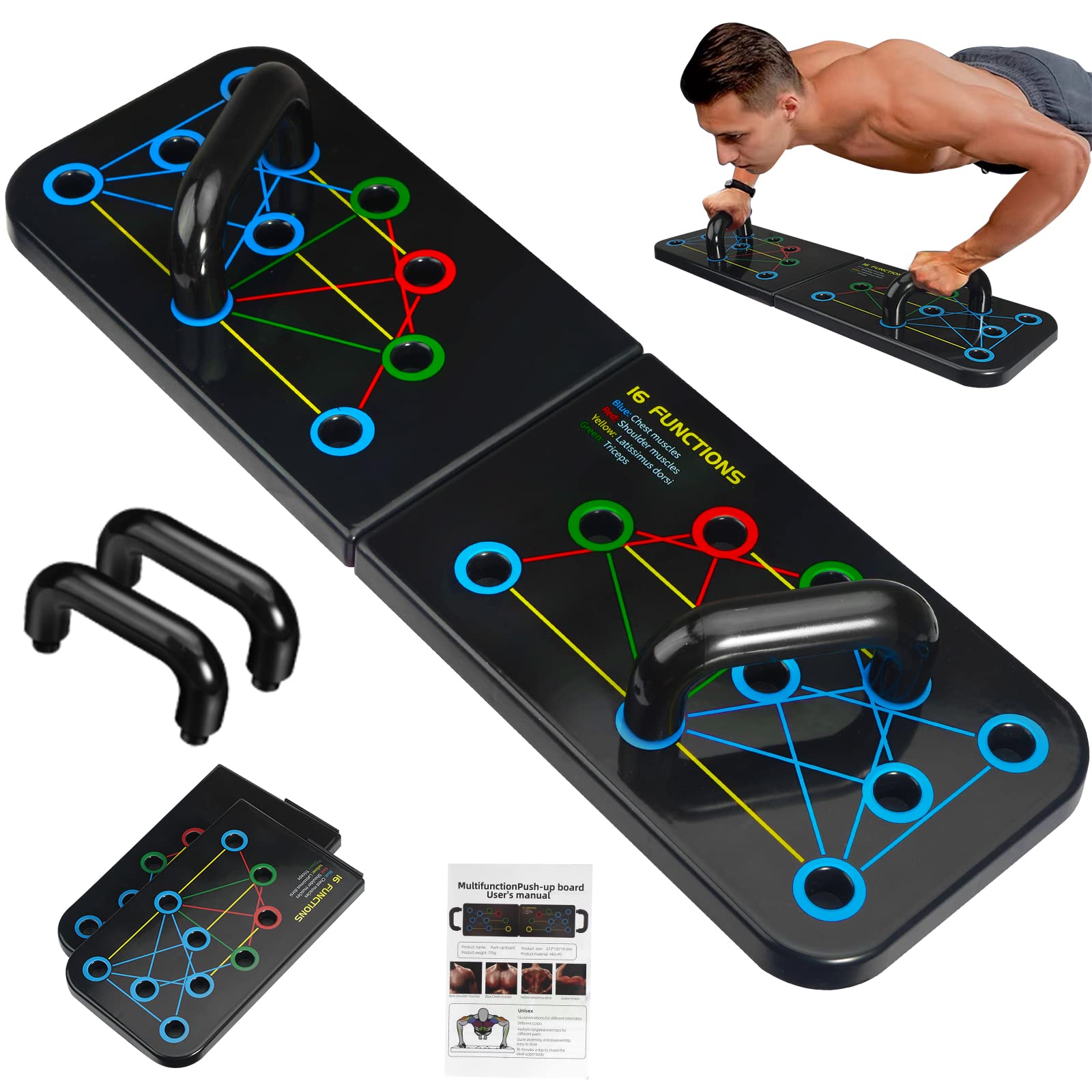 Push Up Board Solid Wood - Foldable Multi-Angle Strength Training ...