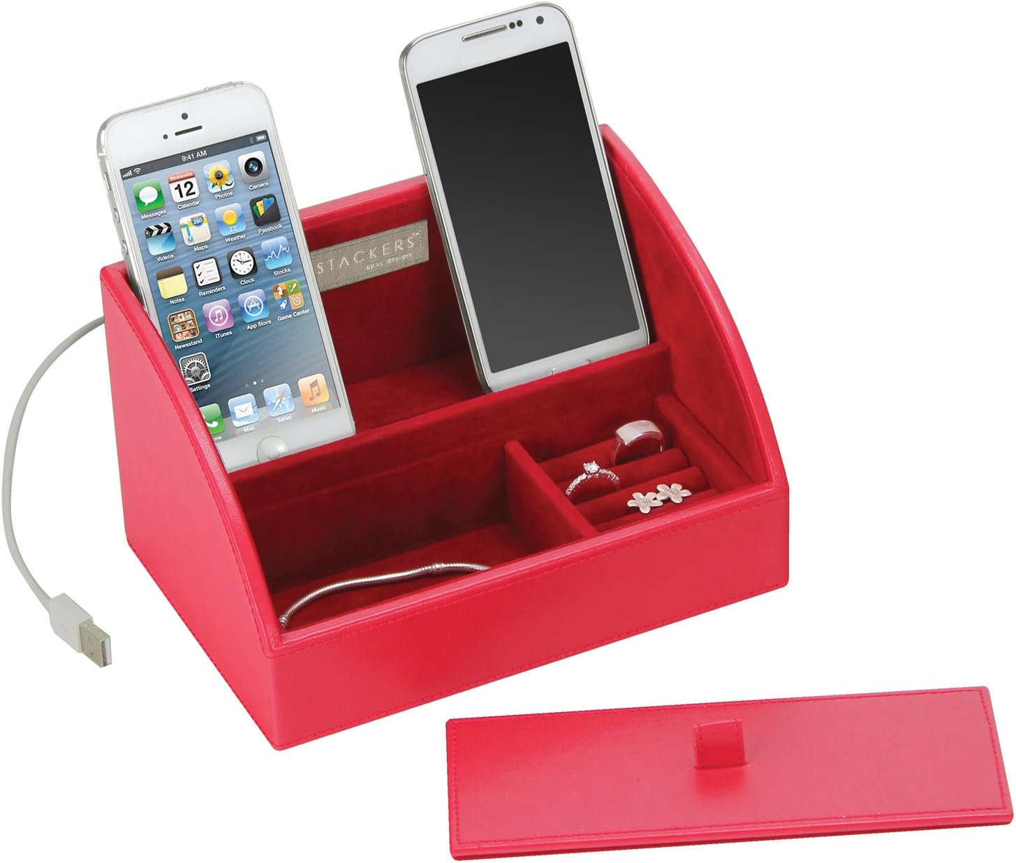 Stackers Charging Valet Mini Size Red Charging Valet with Red Velvet ...