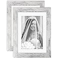 Amazon.com - TOFOREVO Picture Frames 5x7 Set of 2 Distressed White Wood Grain Photo Frame for ...