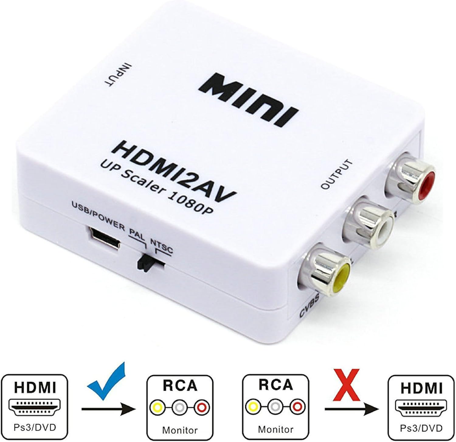 Mini HDMI2AV convertitore per TV HDMI CVBS RCA AV mini composito ...