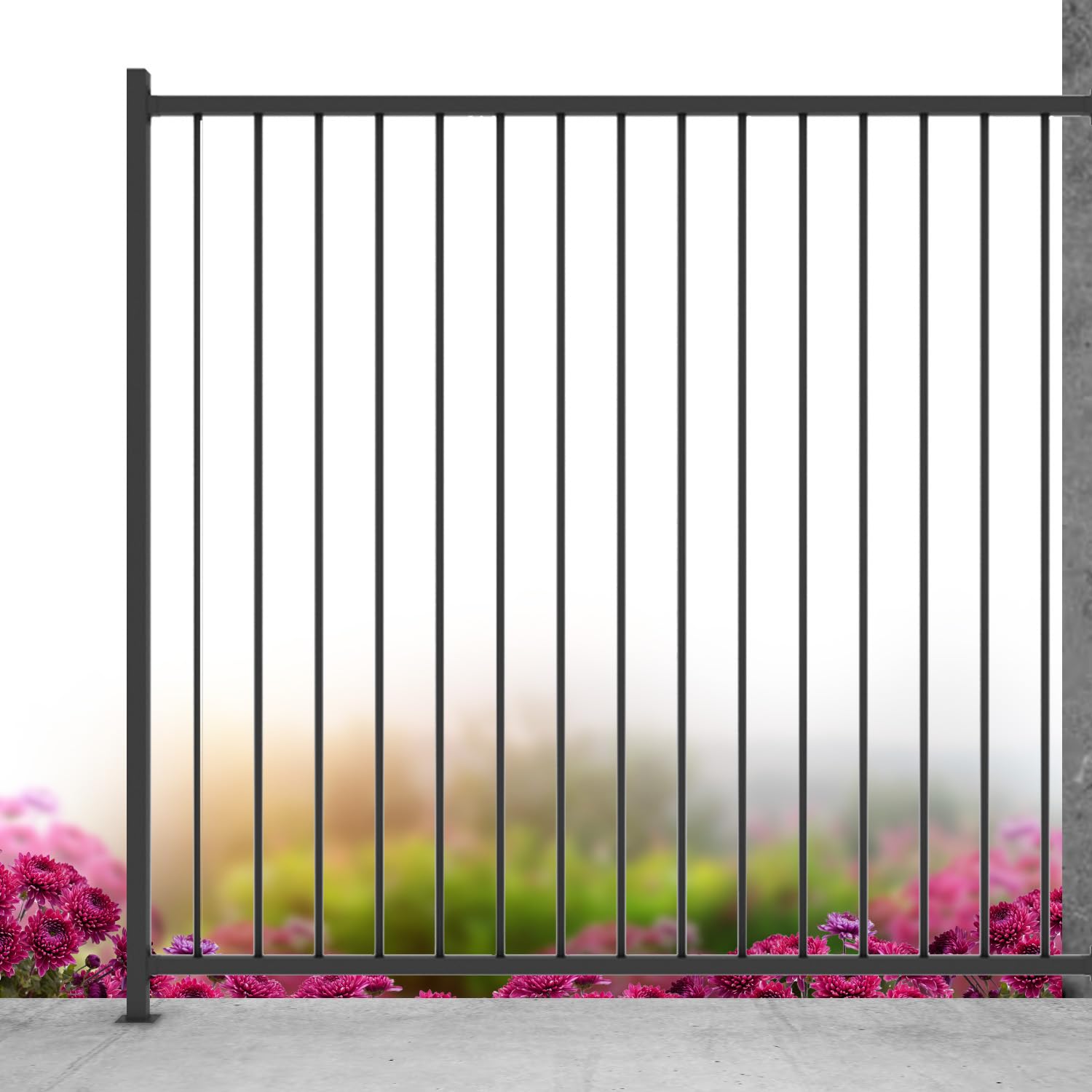 CR Fence & Rail Ornamental Fence Kit, Black Circular Balusters with 5ft ...