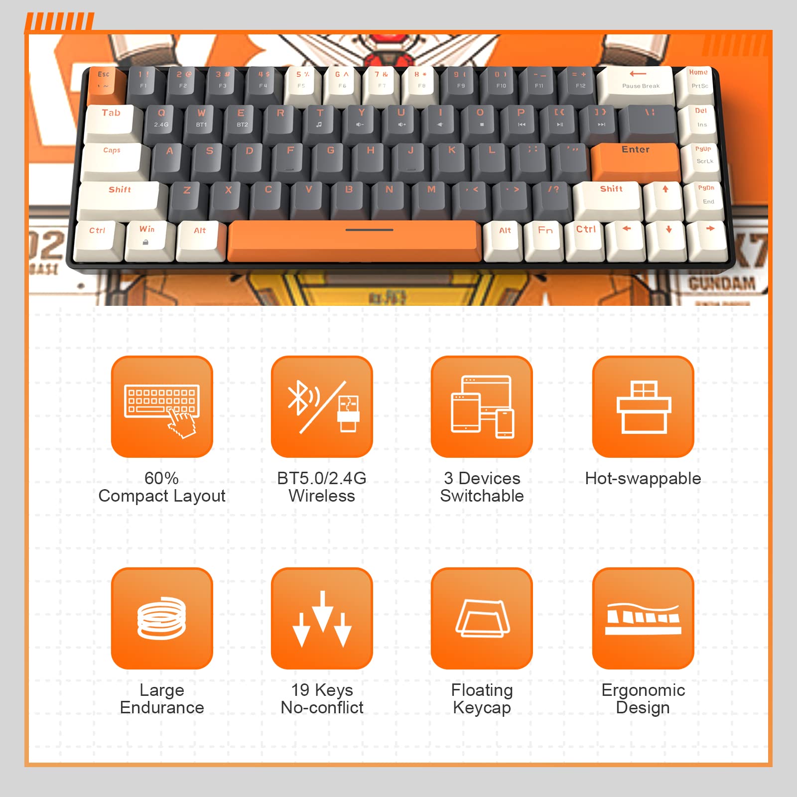 Mua MAGIC-REFINER 60% Wireless Mechanical Keyboard, Bluetooth 5.0/2 ...