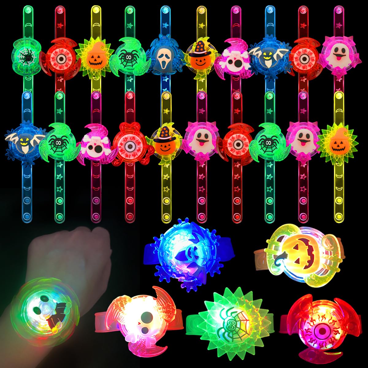 JoFAN 24 Pack Halloween LED Fidget Spinner Bracelets Light Up Toys for ...