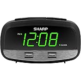 Amazon.com: Sharp Digital Alarm Clock with 2 Ultra Fast Charging USB ...