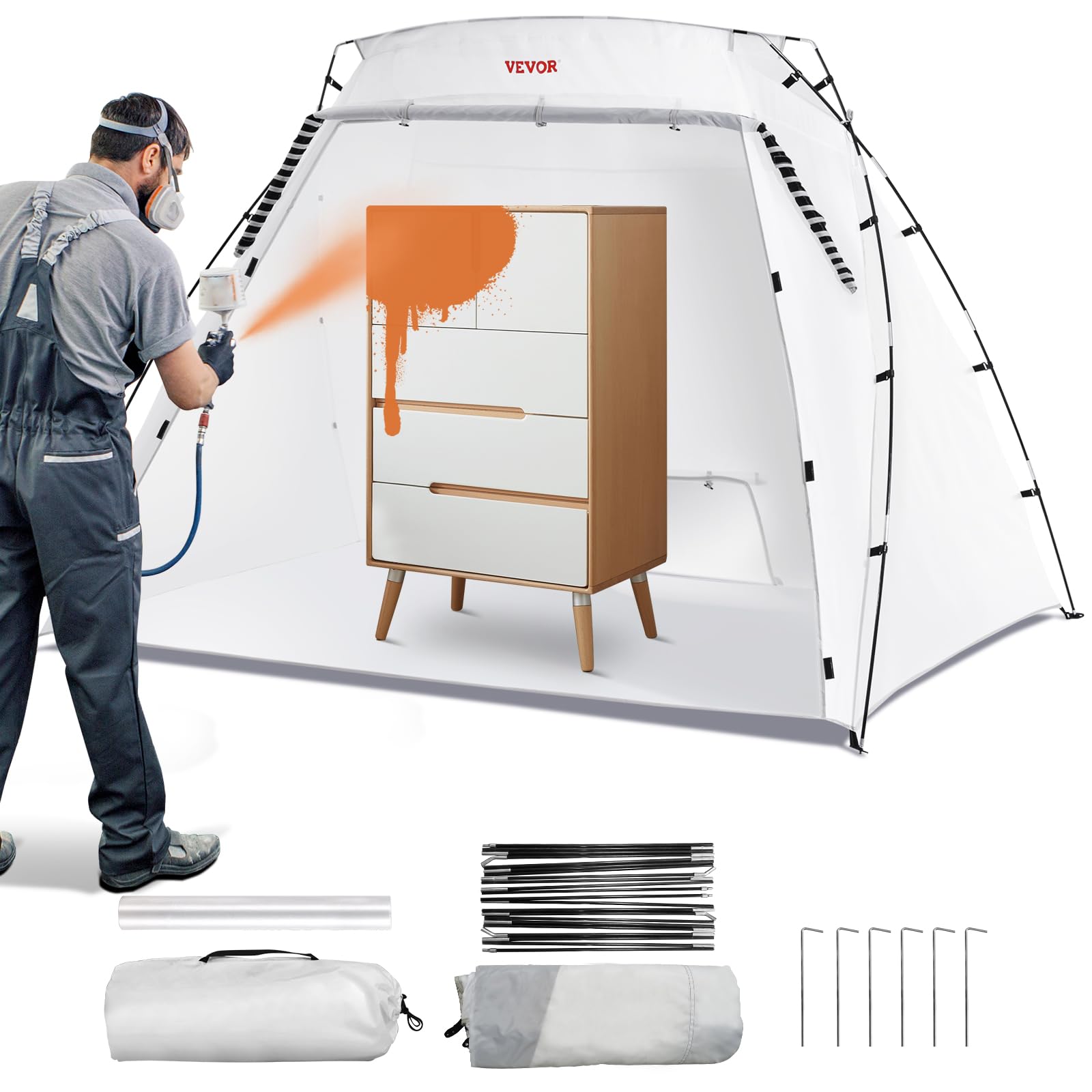 VEVOR Portable Paint Booth, Larger Spray Paint Tent with Built-in Floor ...