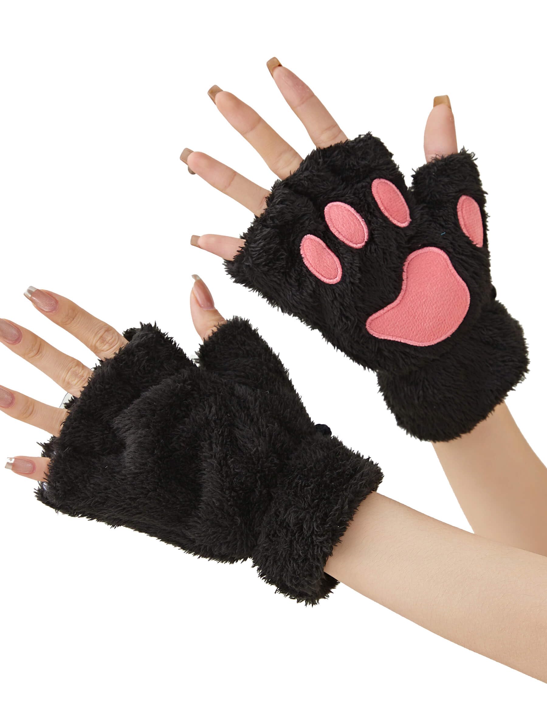 OTPEH Cat Paws Gloves Fingerless Bear Furry Paw Cute Hand Gear Cosplay ...